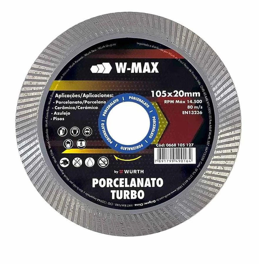Disco Diamantado 105mm Porcelanato Turbo Super Fino W-max/wurth - Bomagg